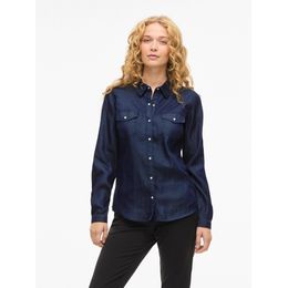Jeansbluse Vila "VIBISTA DENIM SHIRT/SU-NOOS", Damen, Gr. L (40), dunkelblau denim detail:rinse wash, Web, Obermaterial: 70% Lyocell, 30% Baumwolle, unifarben, regular fit h&uuml;ftlang, Blusen Jeansbluse