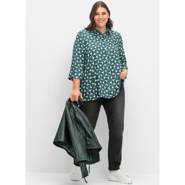 sheego Damen Longbluse, gr&uuml;n, Gr. 54, gemustert, 100% Lyocell TENCEL , Blusen
