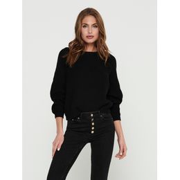 Only Damen Strickpullover "ONLMAGA L/S LACE PULLOVER KNT NOOS", schwarz, Gr. XL, unifarben, Rippstrick, Obermaterial: 50% Baumwolle, 50% Polyacryl,
