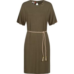 Ragwear Damen Jerseykleid "Kass", grün, Gr. L, Obermaterial: 95% Polyester, 5% Elasthan, Kleider, stylisches Shirtkleid mit geflochtenem Gürtel