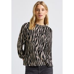 3/4-Arm-Shirt Street One, Damen, Gr. 34, schwarz, Stoff, 64% Polyester, 33% Viskose, 3% Elasthan, animal-print, normal normal, Rundhals, abgesteppt, Shirts, mit 3/4 Ärmeln