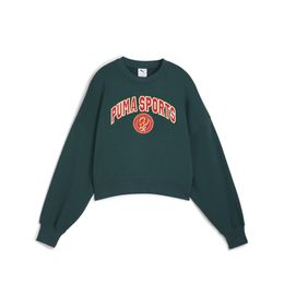 Puma Damen Sweatshirt "Wardrobe Essentials Sports Legacy Oversized Graphic Crew", gr&uuml;n, Gr. S, Obermaterial: 68% Baumwolle, 32% Polyester; Rippe: 4%
