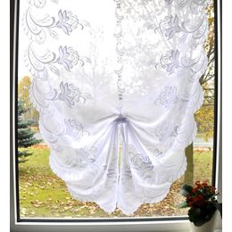 Scheibengardine, B:90cm H:120cm, wei&szlig;, Stickereien Plauen, Voile, Polyester, K&uuml;che, Gardinen, "Lara", veredelt mit echter Plauener Spitze Stickerei