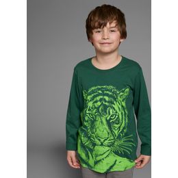 Kidsworld Jungen Langarmshirt "TIGER - Druck", gr&uuml;n, Gr. 164, bedruckt, Jersey, Obermaterial: 100% Baumwolle, Shirts, Langarm, Basic-Passform, mit