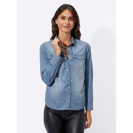 Inspirationen Damen Jeansbluse, blau, Gr. 36, unifarben, 100% Baumwolle, Blusen
