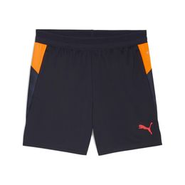 Puma M&auml;dchen Sporthose "individualCUP Fu&szlig;ball Trainingsshorts Jugendliche"new navy glowing rot heat fire blau orange, Gr. 152, bedruckt,