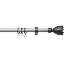 Gardinenstange Liedeco, L:120cm &Oslash;:20mm, grau, Metall, Gardinenstangen, "Lan Flower", 1-l&auml;ufig im Fixma&szlig; &Oslash; 20 mm