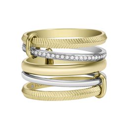 Fossil Damen Fingerring "Schmuck JEWELRY ALL STACKED UP TWO-TONE PRESTACK RING", 17,5, Edelstahl, 15,6mm, gelb, Edelstahl, Fingerringe, mit Glasstein