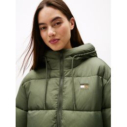 Tommy Jeans Damen Steppjacke "TJW HOODED MIDI PUFFER JACKET", gr&uuml;n, Gr. S, unifarben, Web, Obermaterial: 100% Nylon, Jacken