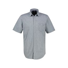 Lerros Herren Kurzarmhemd, blau, Gr. XXXL, unifarben, Web, Obermaterial: 80% Baumwolle, 20% Leinen, Hemden, mit Brusttasche