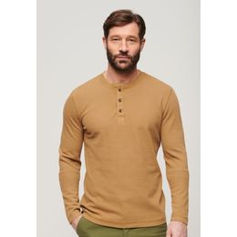 Superdry Herren Langarmshirt "WAFFLE LONG SLEEVE HENLEY TOP", braun, Gr. XXL, unifarben, Single Jersey, Obermaterial: 100% Baumwolle, Shirts