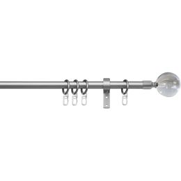 Gardinenstange Indeko, L:240cm &Oslash;:16mm, silber, Stahl, Gardinenstangen, "Kugel Glas klar", Komplett-Set inkl. Ringen und Montagematerial