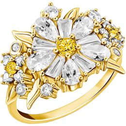 Thomas Sabo Damen Fingerring "Lovely Daisy Bouquet-Cocktail-Ring", 54, Silber 925 (recycelt), 1,5mm, gold, Silber 925 (Sterlingsilber), Fingerringe,