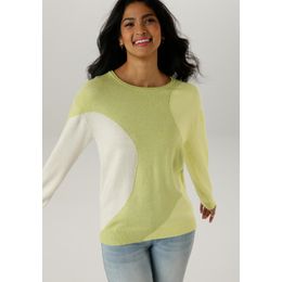 Damen Strickpullover, beige, Gr. 40, Aniston SELECTED, colorblocking, gemustert, meliert, Feinstrick, Obermaterial: 50% Viskose, 28% Polyester, 22%