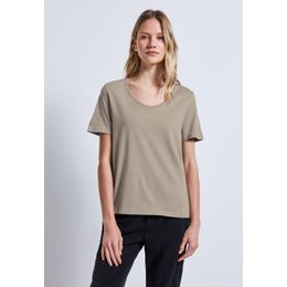 Street One Damen T-Shirt, beige, Gr. 34, unifarben, Web, 50% Baumwolle, 50% Modal, Shirts, mit V-Ausschnitt