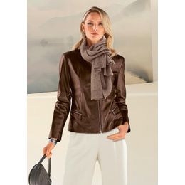 Madeleine Mode MADELEINE Damen Lederjacke "Lederjacke Kurzjacke aus Leder mit Taschen"espresso, Gr. 40, Obermaterial: 100% Lammnappaleder LANA., Jacken