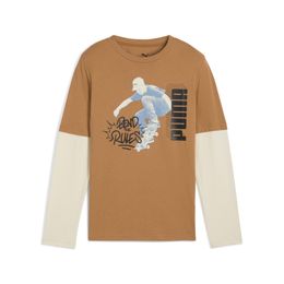 Puma Jungen T-Shirt "MID90s Layered Langarmshirt Jungen", braun, Gr. 140, bedruckt, Obermaterial: 100% Baumwolle; Rippe: 71% Baumwolle, 29%
