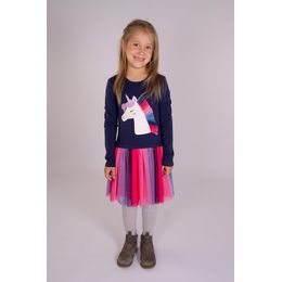 happy girls M&auml;dchen Midikleid, blau, Gr. 140, bedruckt, Jersey, Obermaterial: 95% Baumwolle, 5% Elasthan. Futter: 100% Polyester. Unterteil: 100%