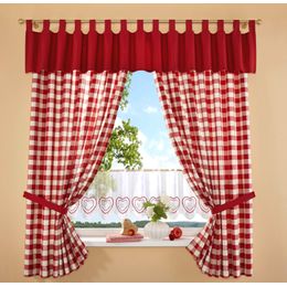 Querbehang, B:350cm H:40cm, rot, Stickereien Plauen, Polyester, Gardinen, "Durach"