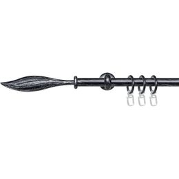 Gardinenstange Liedeco, L:120cm &Oslash;:16mm, silber, Metall, Gardinenstangen, "Esp Blatt", 1-l&auml;ufig im Fixma&szlig; &Oslash; 16 mm