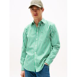 Tommy Hilfiger Herren Langarmhemd "FLEX POPLIN BOLD STRIPE SHIRT", gr&uuml;n, Gr. L, gestreift, Web, Obermaterial: 100% Baumwolle, Hemden