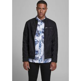 Jack & Jones JACK & JONES Herren Lederimitatjacke "JJEROCKY in Kunstlederoptik mit Reißverschlusstaschen", schwarz, Gr. S, Web, Obermaterial: 88% Polyester, 12%