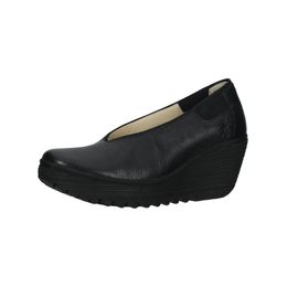 Fly London Damen Keilpumps "Fly London Pumps Leder", Gr. 38, schwarz, Leder, Schuhe