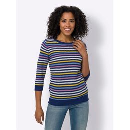Classic Basics Damen Ajourpullover "Ajour-Pullover", blau, Gr. 42, gemustert, gestreift, 100% Polyacryl, Pullover