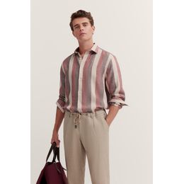 Bugatti Herren Langarmhemd, rot, Gr. XXXL, gestreift, 100% Leinen, Hemden, mit Blockstreifen