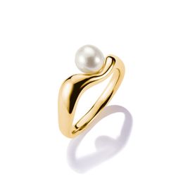 Thomas Sabo Damen Fingerring "Natural Beauty Ring mit Perle", 58, Perlen Silber 925 (recycelt), 2,5mm, gold, Perlen, Silber 925 (recycelt),