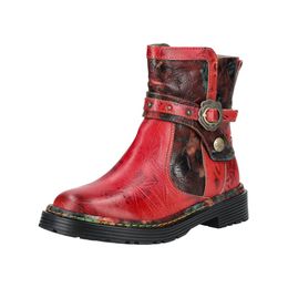 Laura Vita Damen Bikerboots "Laura Vita Stiefelette Leder/Textil", Gr. 36, rot, Leder, Textil, Schuhe