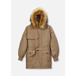 Madeleine Mode MADELEINE Damen Trenchcoat "Parka Parka mit Kapuze und abnehmbarem Fake-Fur"macadamia, Gr. 46, Obermaterial: 65% Polyester PES. 35% Baumwolle CO.,