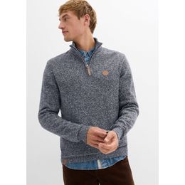 bonprix Troyer-Pullover mit reiner Baumwolle, blau, mit Baumwolle