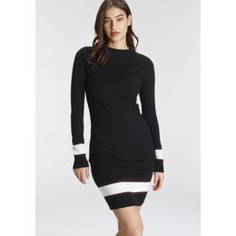AJC Damen Strickkleid, schwarz, Gr. 44, gestreift, Feinstrick, Obermaterial: 50% Viskose, 26% Polyamid, 24% Polyester, Kleider, mit Kontraststreifen