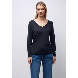 Street One Damen V-Ausschnitt-Pullovertiefblau, Gr. 46, unifarben, Stoff, 60% Viskose, 40% Baumwolle, Pullover, Feinstrick
