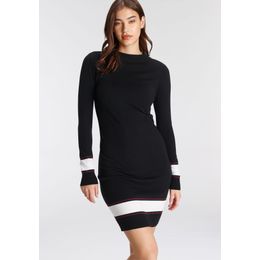 AJC Damen Strickkleid, schwarz, Gr. 34, gestreift, Feinstrick, Obermaterial: 50% Viskose, 28% Polyester, 22% Polyamid, Kleider, mit Kontraststreifen
