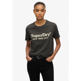 Superdry Damen Print-Shirt "BRAND MARK RELAXED TEE"washed schwarz, Gr. M, bedruckt, Single Jersey, Obermaterial: 100% Baumwolle, Shirts