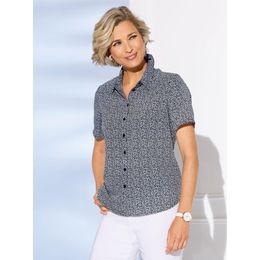 Classic Basics Damen Kurzarmbluse, blau, Gr. 52, bedruckt, gebl&uuml;mt, gemustert, 100% Polyester, Blusen