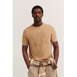 Bugatti Herren T-Shirt "Modern Fit", beige, Gr. S, bedruckt, 100% Baumwolle, Shirts, mit Logo-Print und Rundhals aus Baumwolle