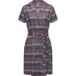 Ragwear Damen Sommerkleid "Sawira", blau, Gr. XL, Material: 100% Lyocell, Kleider, Gemustertes Midikleid mit Knopfleiste