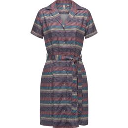 Ragwear Damen Sommerkleid "Sawira", blau, Gr. L, Material: 100% Lyocell, Kleider, Gemustertes Midikleid mit Knopfleiste