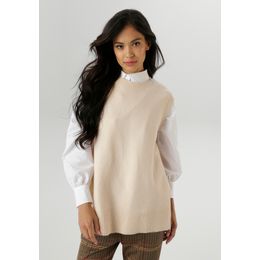 Damen Pullunder, beige, Basic, Gr. 46, Aniston SELECTED, meliert, unifarben, Feinstrick, Obermaterial: 73% Polyacryl, 24% Polyester, 3% Elasthan,