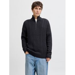 Jack & Jones JACK & JONES Herren Troyer "JPRBLUSEAN KNIT CABLE HALF ZIP SN", blau, Gr. XXL, unifarben, Strick, Obermaterial: 57% Polyacryl, 43% Baumwolle, Pullover