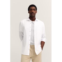 Bugatti Herren Langarmhemd "Modern Fit", wei&szlig;, Gr. L, unifarben, 64% Baumwolle, 36% Polyester, Hemden, mit Kent-Kragen und Stretch-Funktion