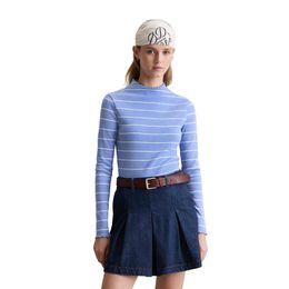 Marc O'Polo Damen Langarmshirt "aus Organic Cotton-Stretch-Jersey", blau, Basic, Gr. L, MARC O'POLO DENIM, gestreift, Obermaterial: 97% Baumwolle, 3% Elasthan,