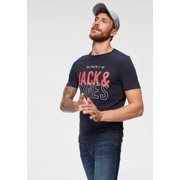 Jack & Jones JACK & JONES Herren T-Shirt "JCOKOMPO Kurzarm-Design mit Print und optimaler Passform", blau, Gr. L, bedruckt, Single Jersey, Obermaterial: 100%