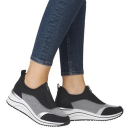 Remonte Damen Slip-On Sneaker, Gr. 44, schwarz-wei&szlig;, Lederimitat, Textil, Schuhe, Freizeitschuh, Halbschuh, Slipper in veganer Verarbeitung