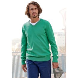 H.I.S. H.I.S Herren Strickpullover, gr&uuml;n, Basic, Gr. S, unifarben, Feinstrick, Obermaterial: 60% Baumwolle, 40% Polyester, Pullover, mit V-Ausschnitt,