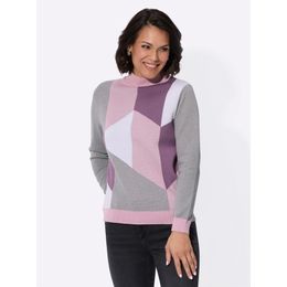 Casual Looks Damen Stehkragenpullover "Pullover", lila, Gr. 38, gemustert, mehrfarbig, 68% Baumwolle, 32% Polyacryl, Pullover