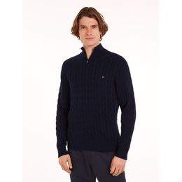 Tommy Hilfiger Herren Strickpullover "CLASSIC COTTON CABLE ZIP MOCK", blau, Gr. M, Strick, Obermaterial: 100% Baumwolle, Pullover, mit modischem